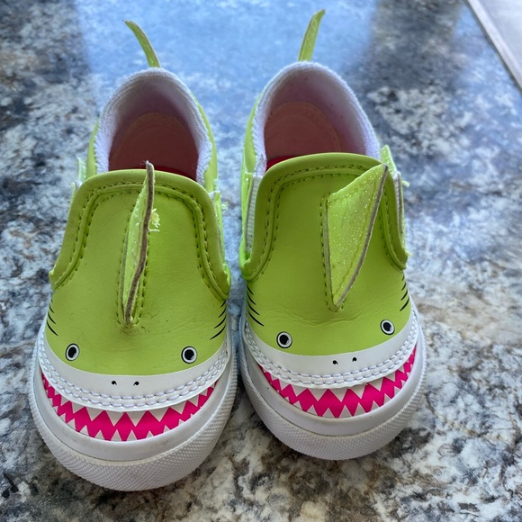 Vans | Shoes | Vans Kids Neon Green Shark Slipon Shoes With Pink Detail ...